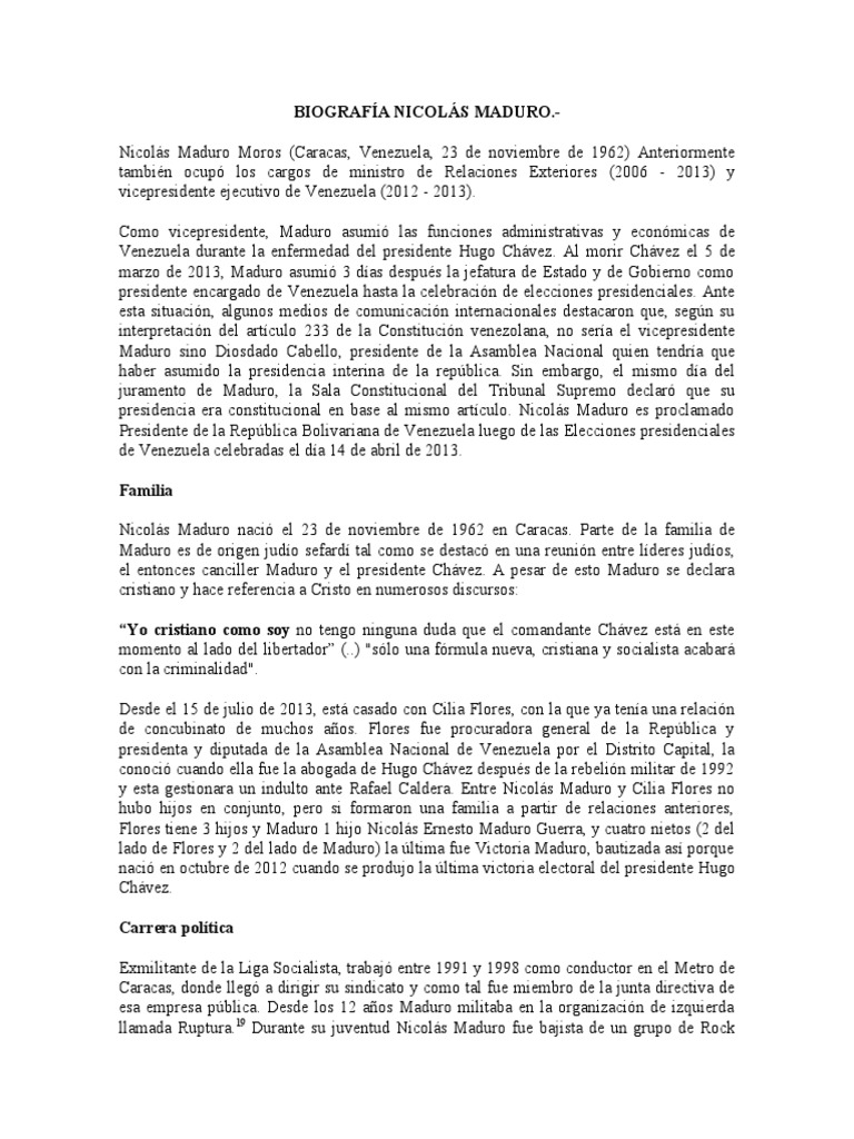 Biografía Nicolás Maduro | PDF