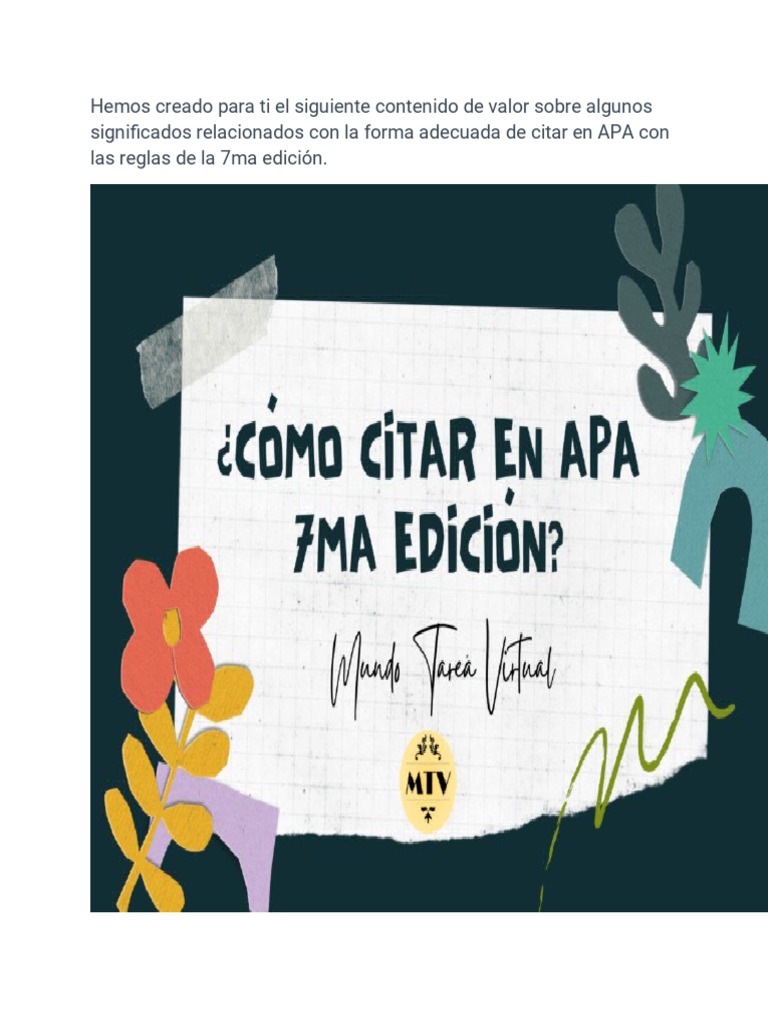 Forma Adecuada de Citar en APA Con Las Reglas de La 7ma Edición | PDF