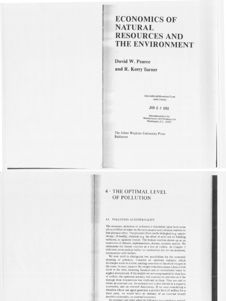 Pearce D Turner K 1990 Econ Nat Res Enviro Chap 4 Chap 5 Chap 8 1 PDF | PDF