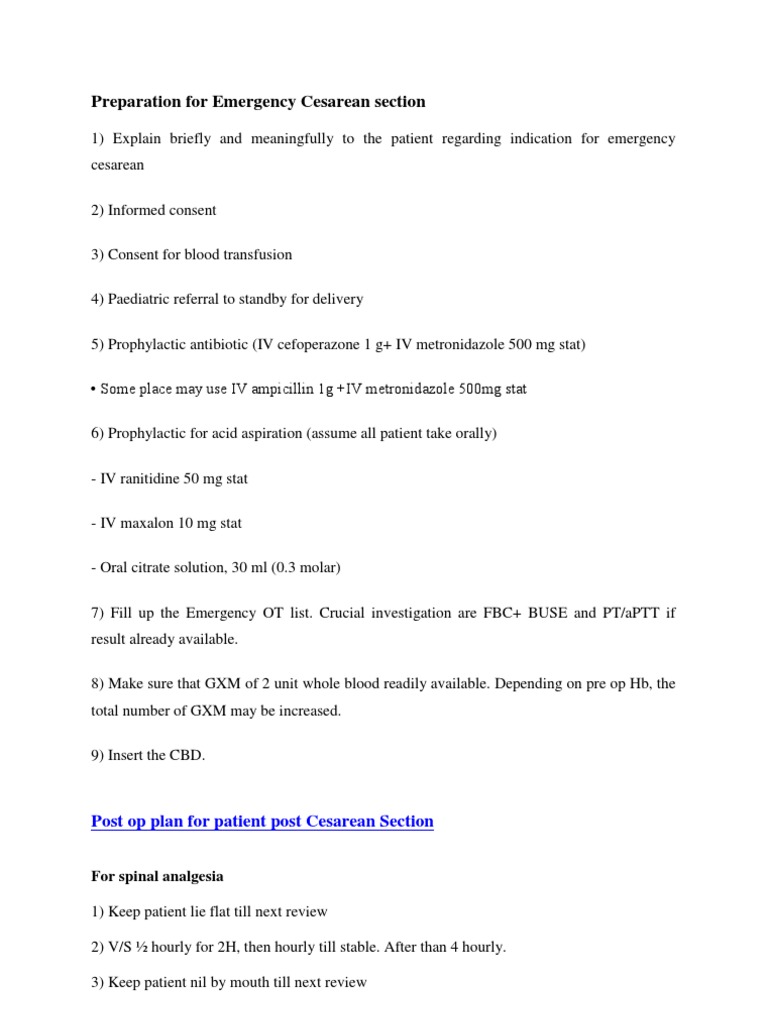 Preparation For Emergency Cesarean Section | PDF