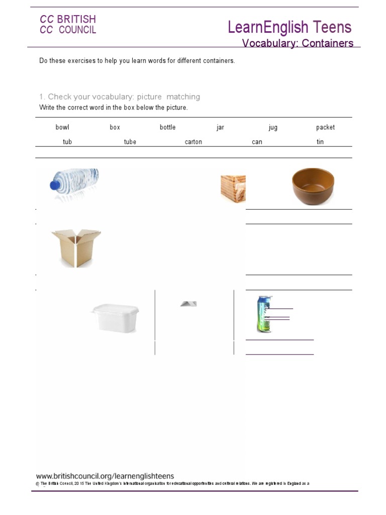 Container Vocabulary for Teens | PDF | Foreign Language Studies