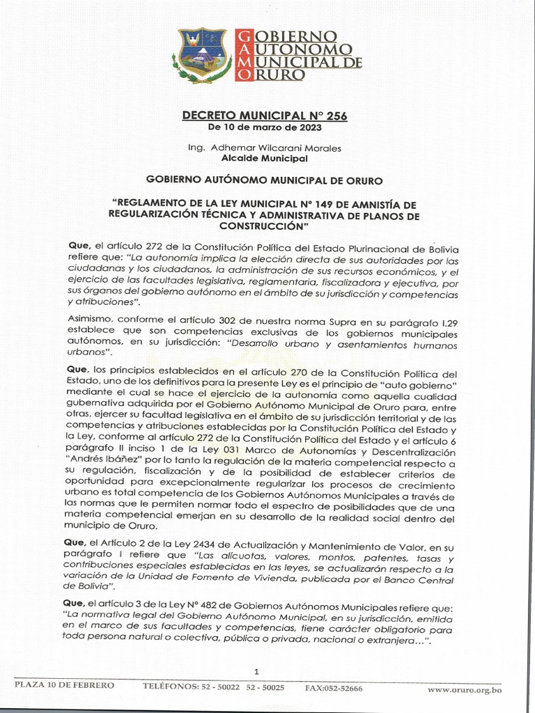 Decreto Municipal 256 Reglamento A La Ley Municipal No 149 Amnistia de ... Decreto Municipal 256 Reglamento A La Ley Municipal No 149 Amnistia de ...