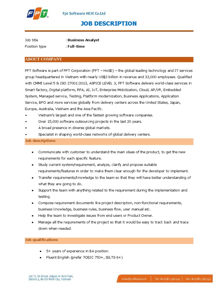 Fsoft HCM - Ba - JD Adg PDF | PDF | Career & Growth | Finance & Money Management