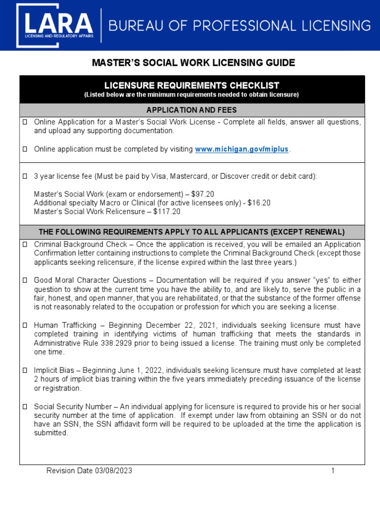 Masters Social Worker Licensing Guide | PDF