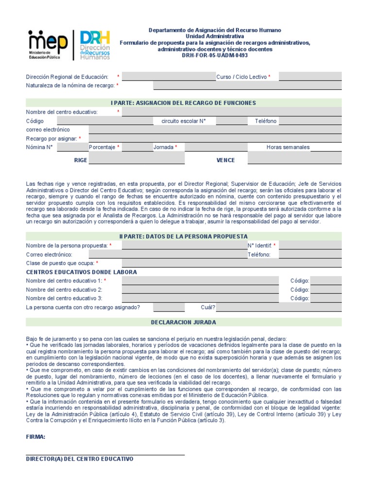 Formulario DRH FOR 05 UADM 0493 | PDF