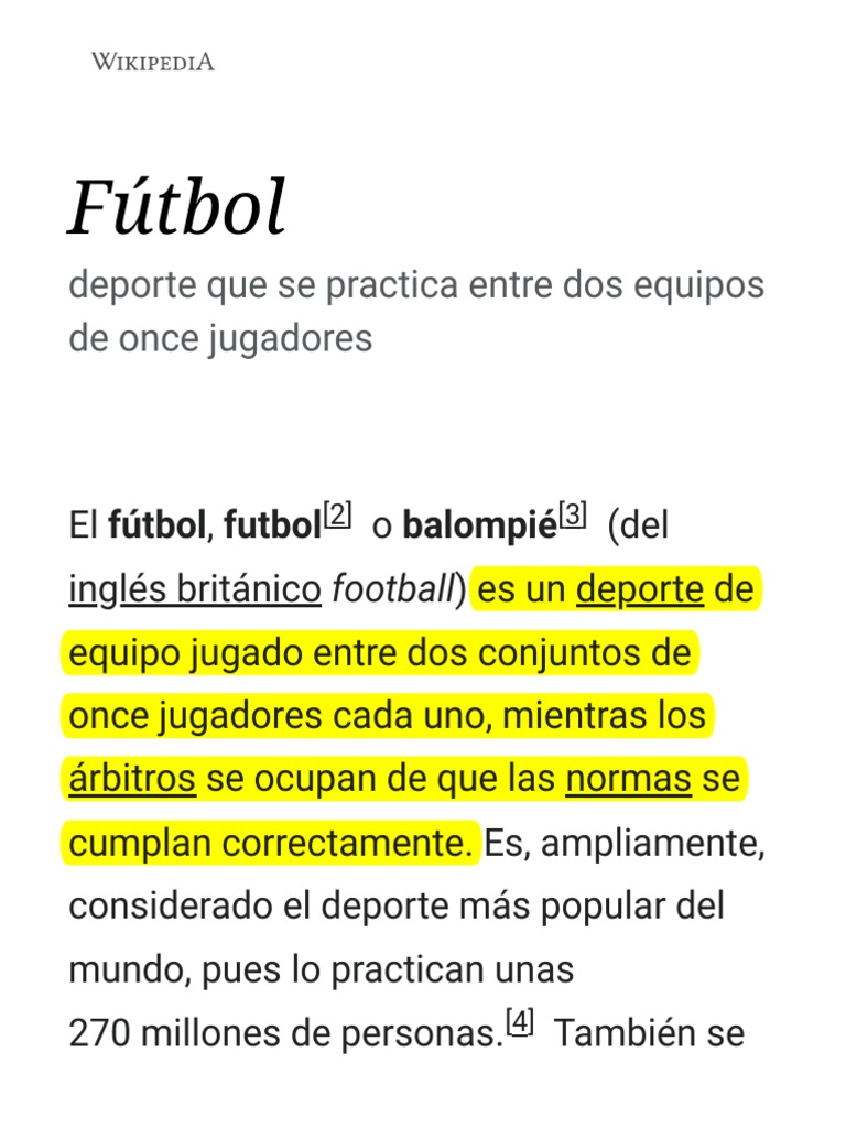 Fútbol - Wikipedia, La Enciclopedia Libre PDF | PDF