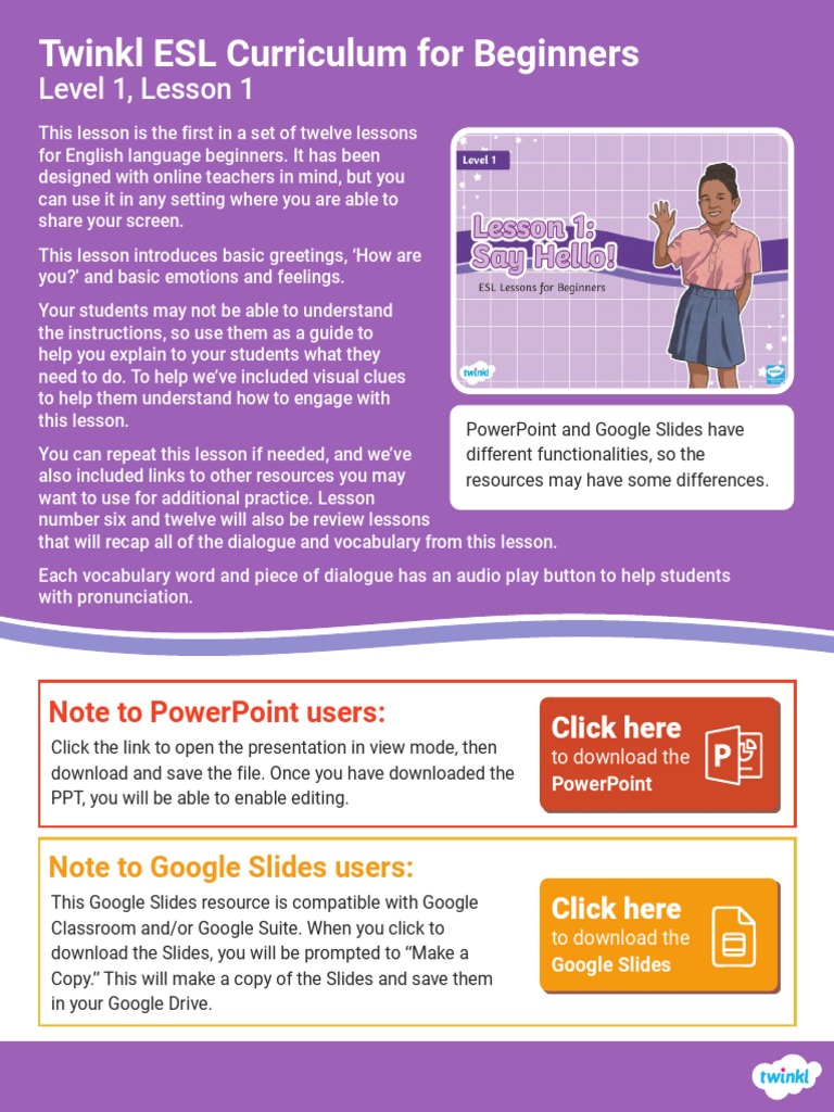 ESL Curriculum Level 1, Lesson 1.pdf | PDF