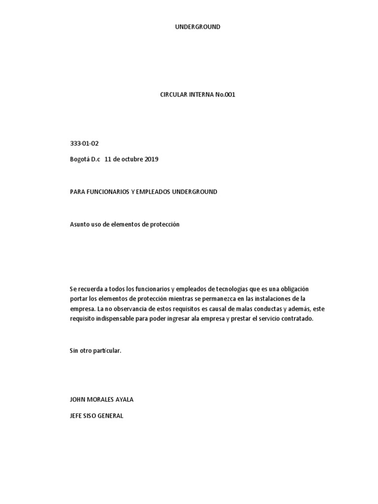 CIRCULAR INTERNA No | PDF