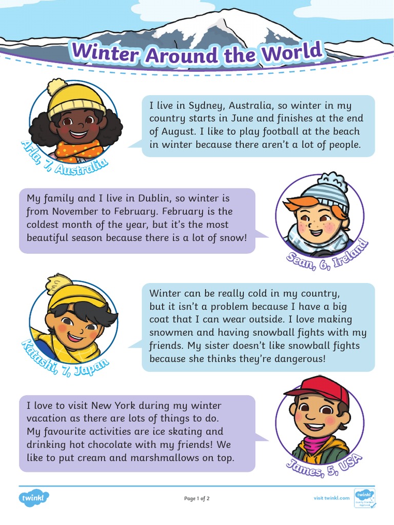ESL Winter Around The World Reading Comprehension For Begginers PDF | PDF