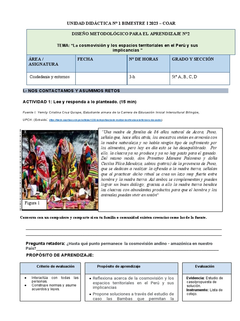Dmpa 1 Ccee - 5to - 1unid - I Bim | PDF | Ciencias sociales