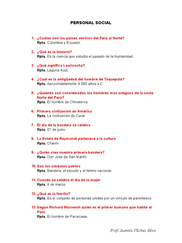 Cuestionario Personal Social | PDF