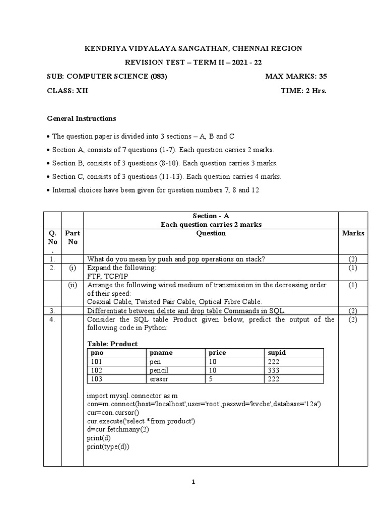 Chennai T2 XII CS QP | PDF | Network Topology | Computer Network
