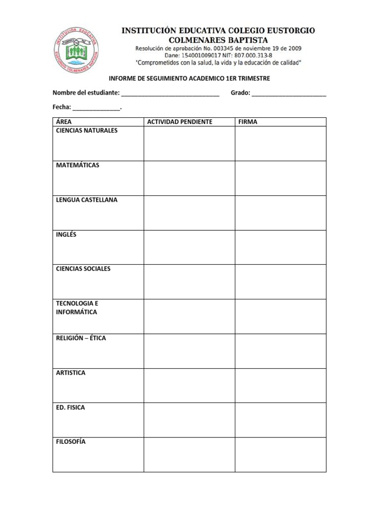 Informe de Seguimiento Academico 1er Trimestre PDF | PDF