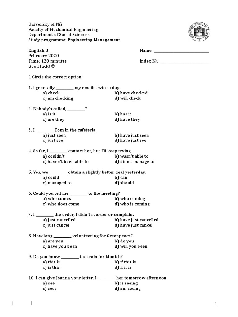 English 3 Exam February 2020 | PDF