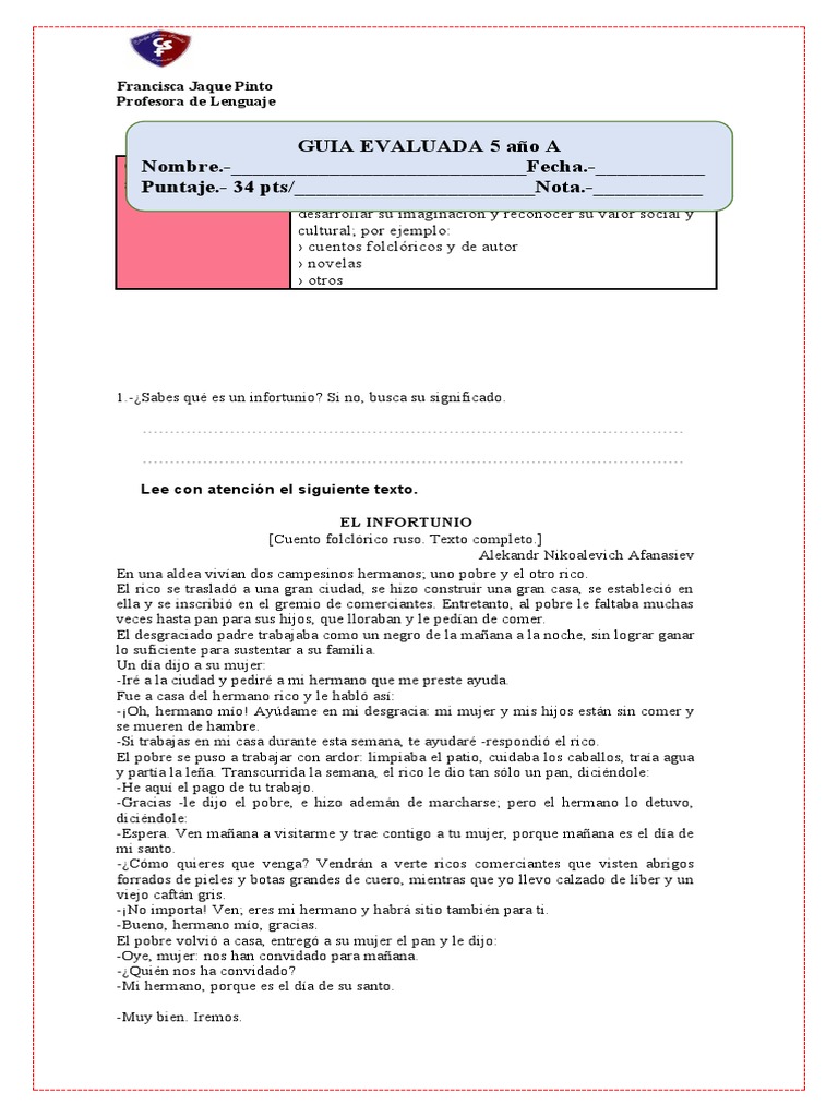 Guia Evaluada El Cuento | PDF