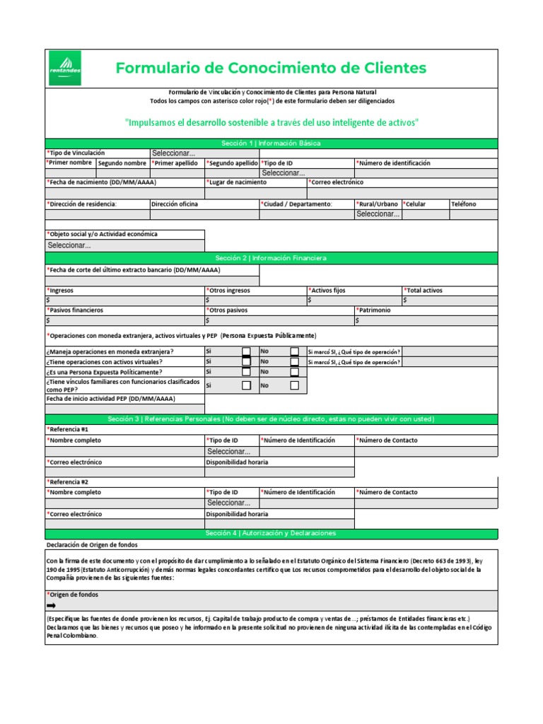 Formulario de Conocimiento de Clientes PN PDF | PDF