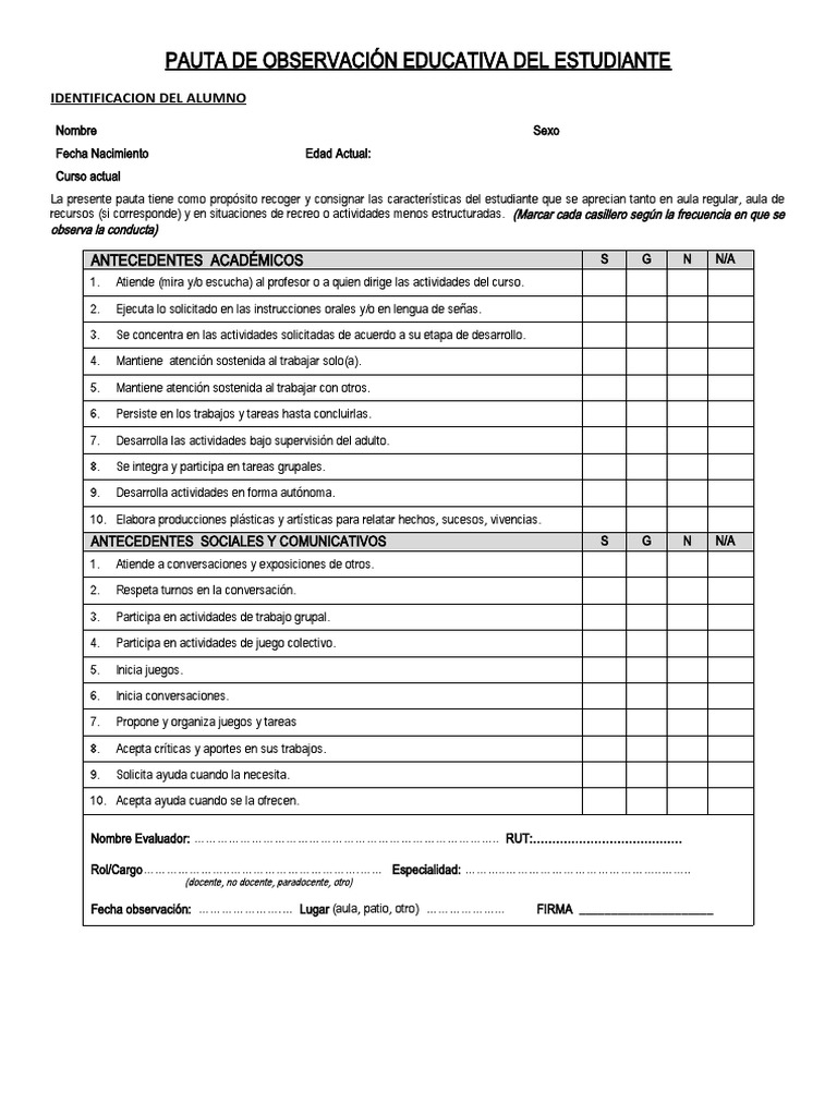 Pauta de Observacion Directa | PDF