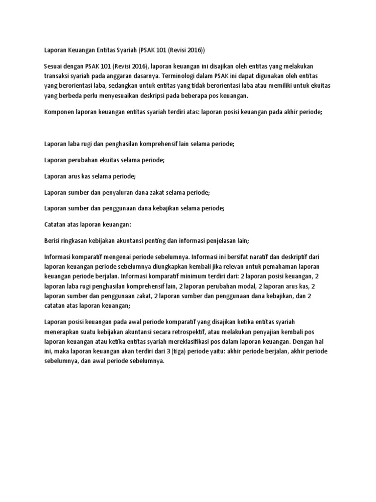 Laporan Keuangan Entitas Syariah (PSAK 101 (Revisi 2016) ) | PDF