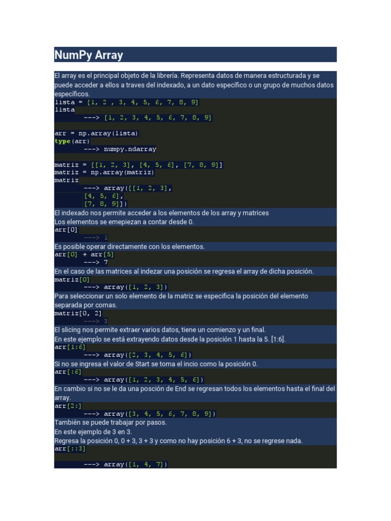 Guía Completa de Arrays en NumPy | PDF | Métodos y materiales de enseñanza