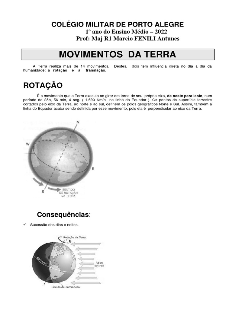 Nota de Aula - Movimentos Da Terra e Da Lua - 2022 | PDF | Ciências Sociais | Ciências e Matemática
