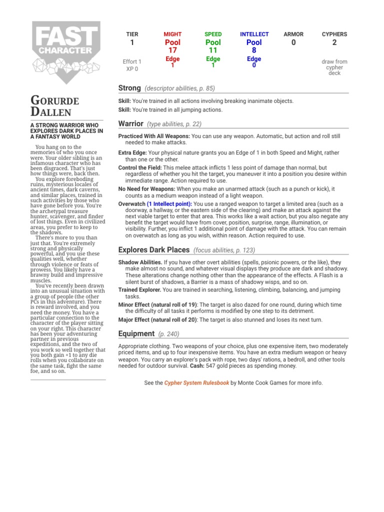 Cypher System Starter Character | PDF