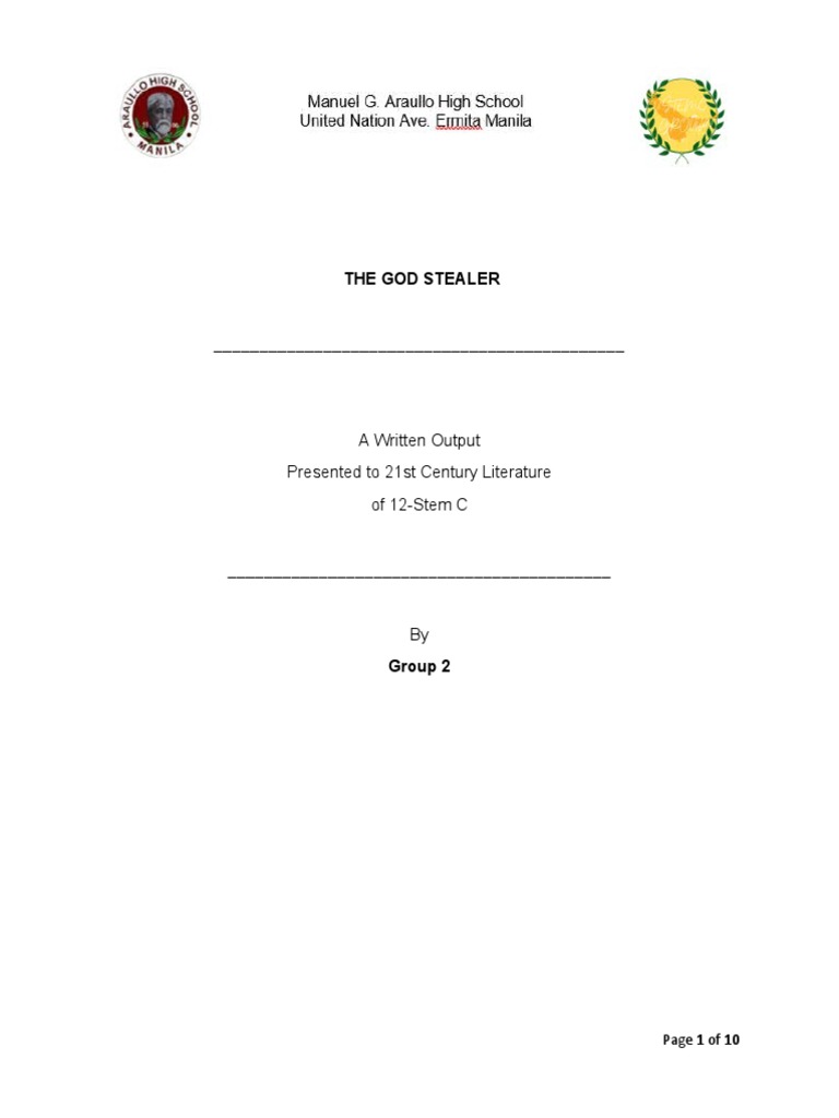 2-THE GOD STEALER - Written Output Group 2 | PDF | General Fiction