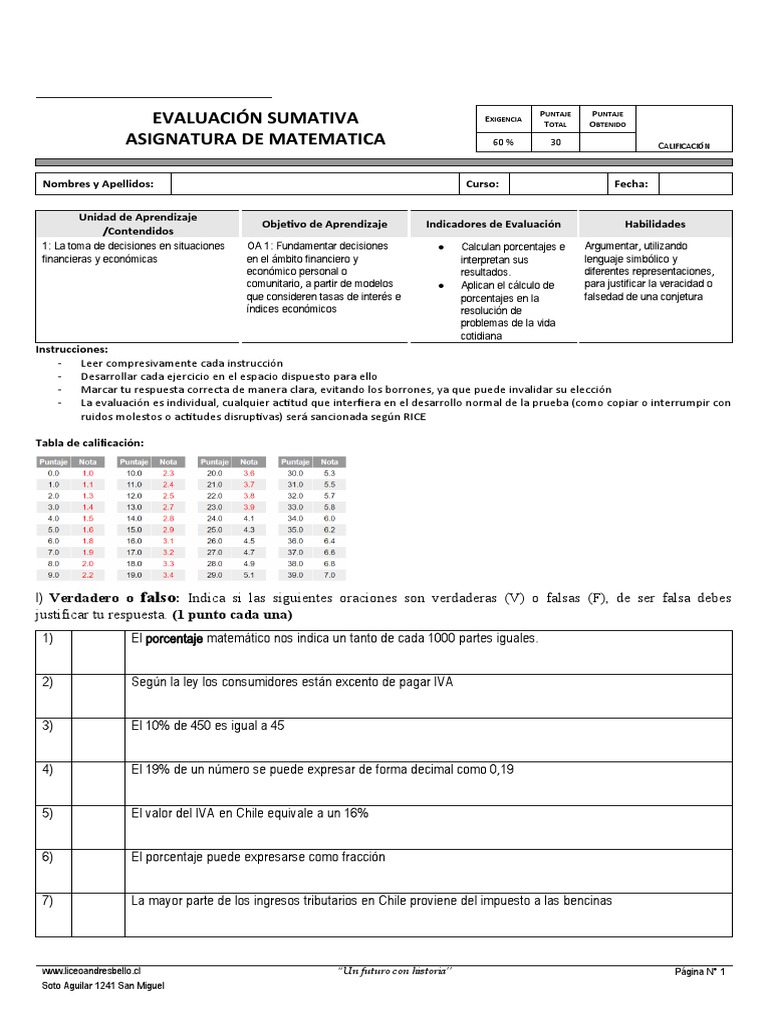 Prueba Matem 4° Medio BC | PDF
