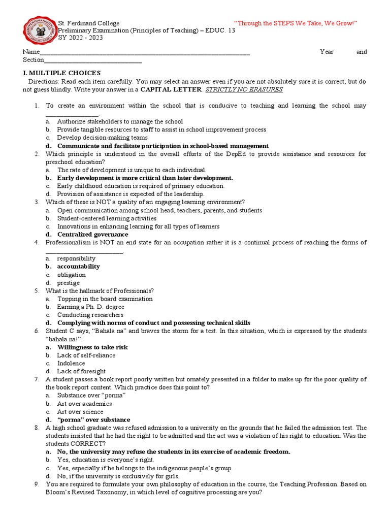 EDUC. 13 - Principles of Teaching 1 | PDF