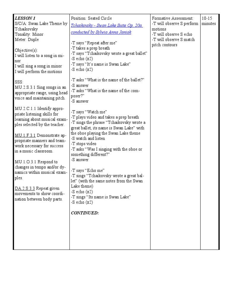Form - Swan Lake by Tchaikovsky (Lesson 1) | PDF | Orchestras ...