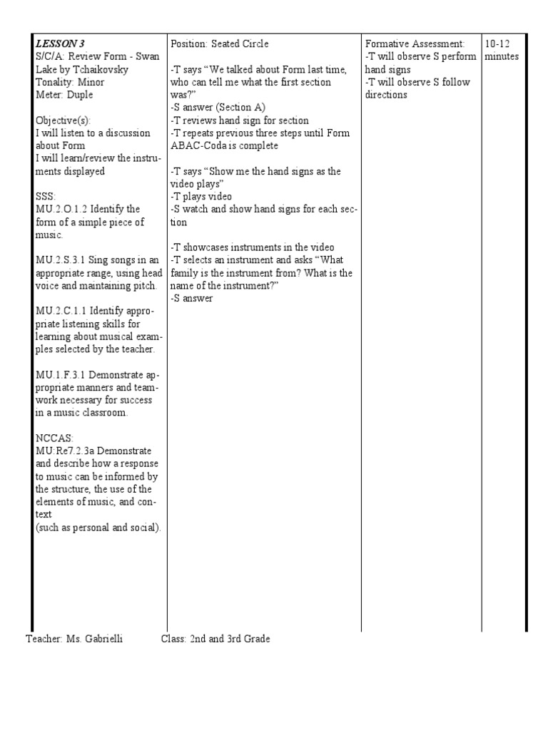 Form - Swan Lake by Tchaikovsky (Lesson 3) | PDF | Language Arts & Discipline | Foreign Language ...