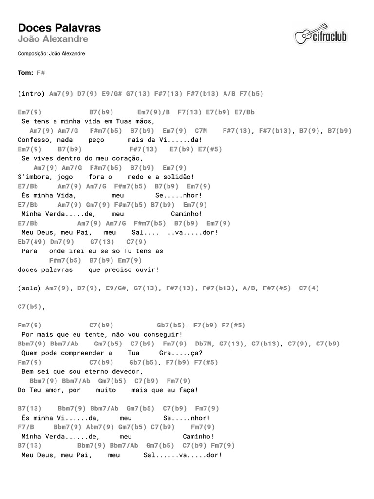 Cifra Club - João Alexandre - Doces Palavras PDF | PDF