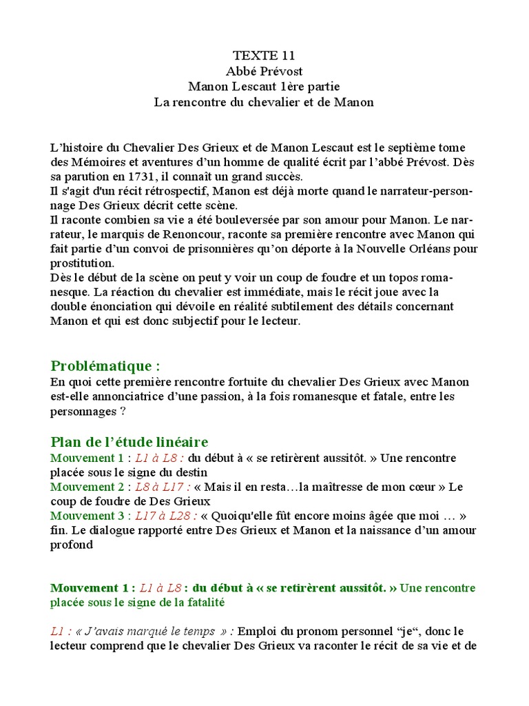 Texte 11 - Manon Lescaut - La Rencontre | PDF
