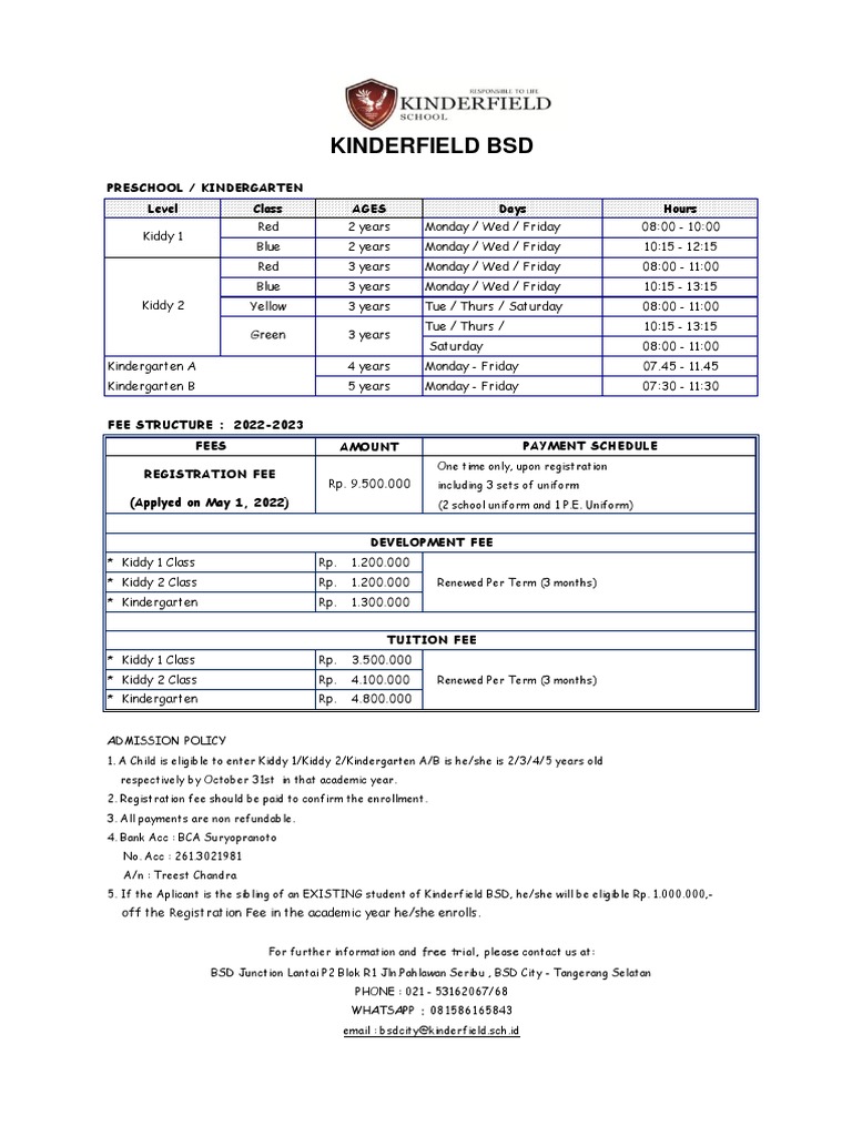 Pricelist KDF 2022-2023 PDF | PDF | Childhood | Schools