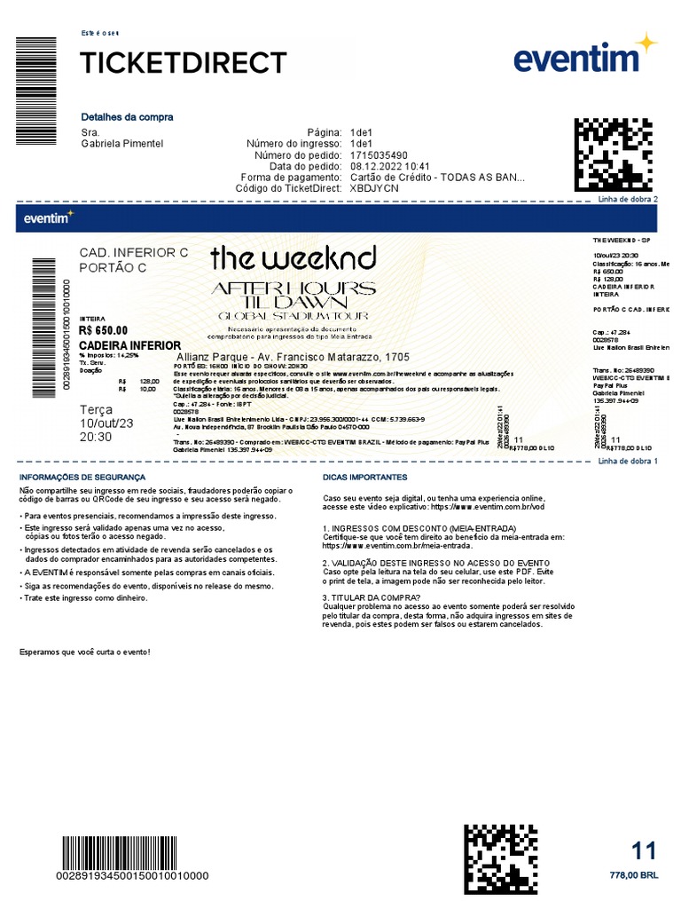 Ingresso The Weeknd: Detalhes e Preço | PDF