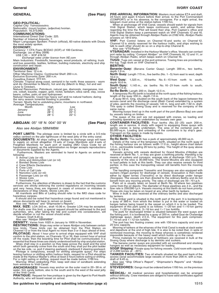 Ivory Coast Port Arrival Guidelines | PDF