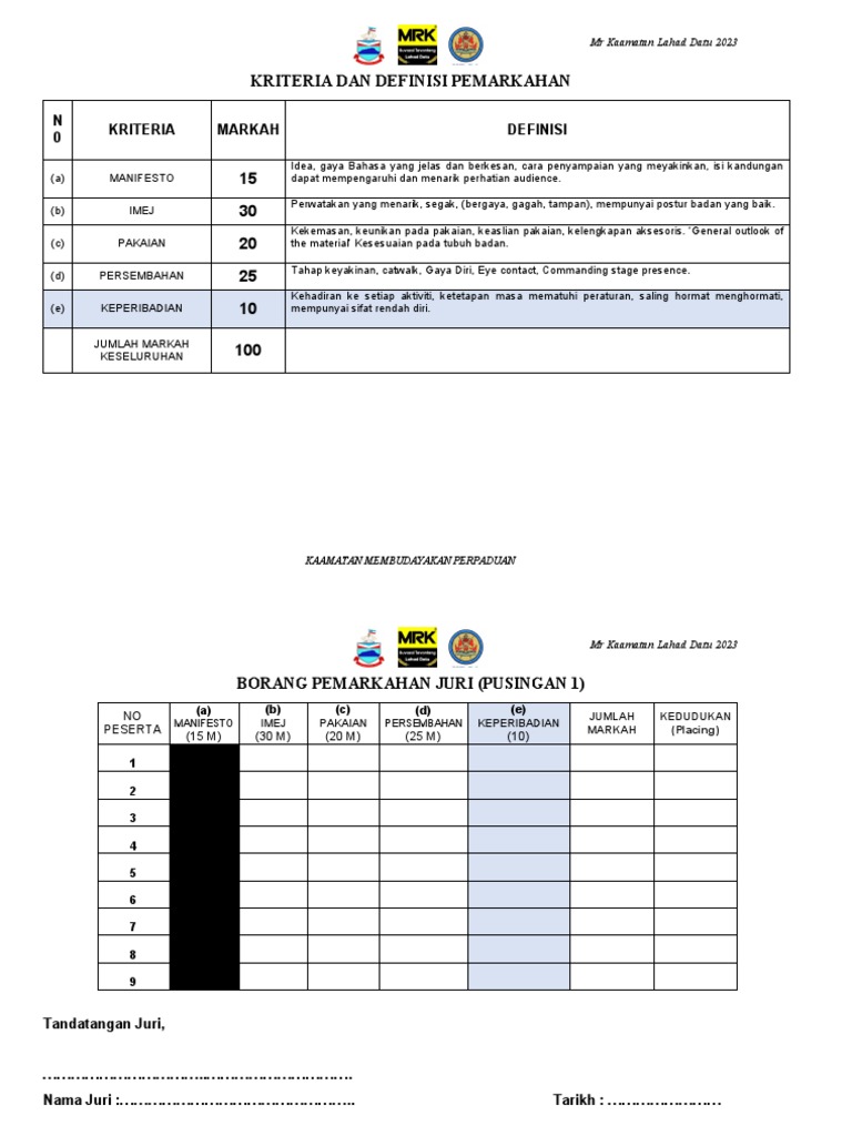 Borang Markah MRK | PDF
