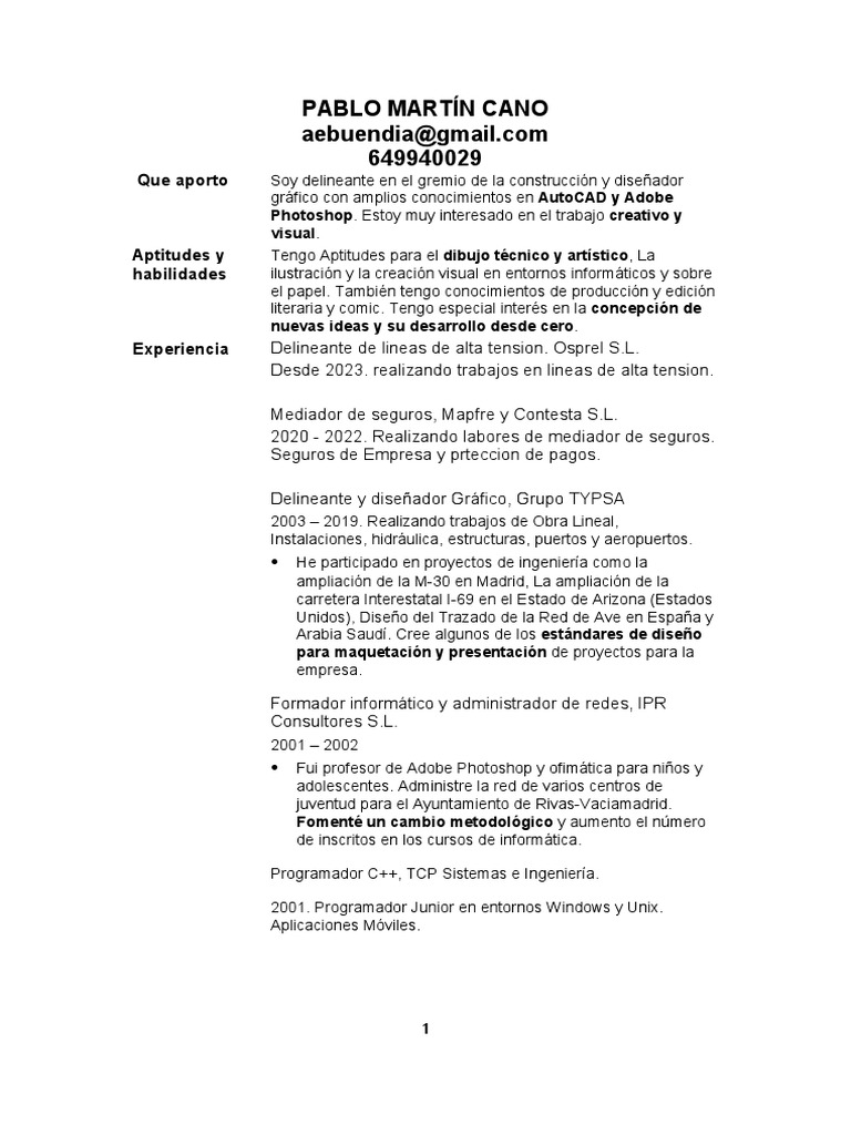Curriculum Pablo Martin Cano PDF | PDF