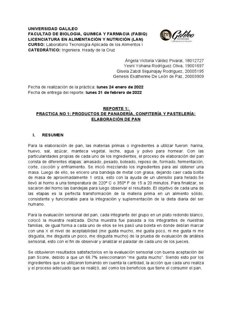 REPORTE No.1 PAN | PDF | Cocina, comidas y vino