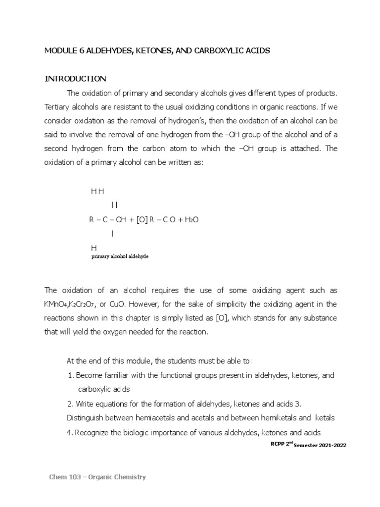 Module 5 Aldehydes, Ketones, and Carboxylic Acids PDF | PDF