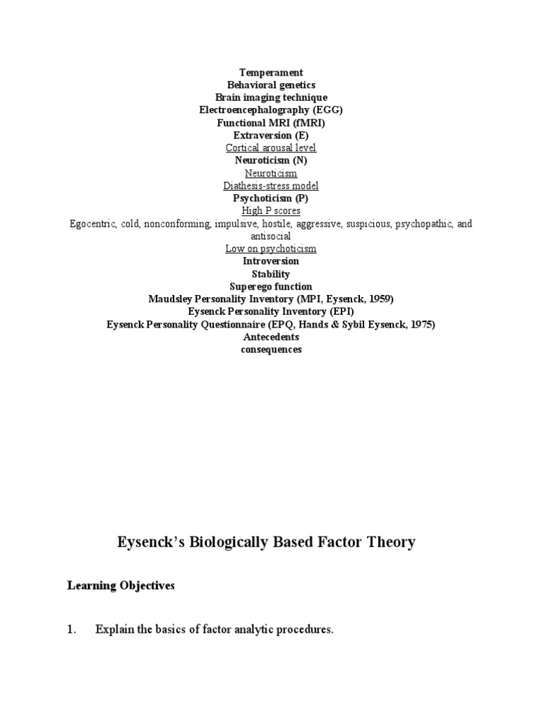 Eysencks Biologically Based Factor Theory | PDF