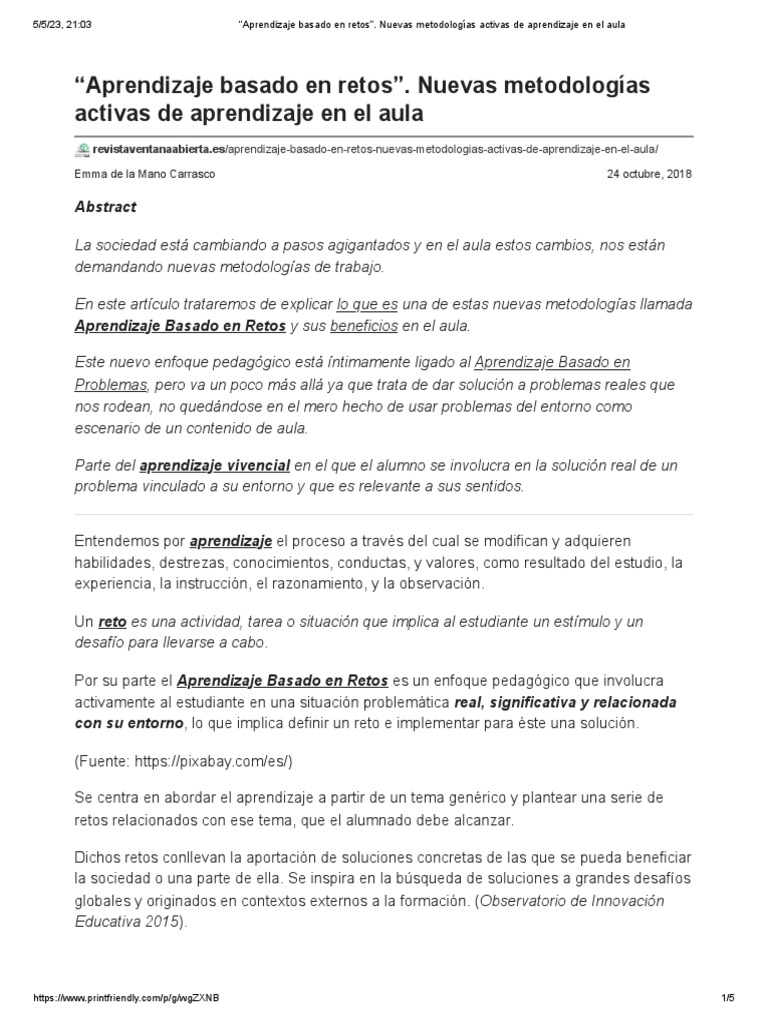Aprendizaje Basado En Retos Nuevas Metodologías Activas De