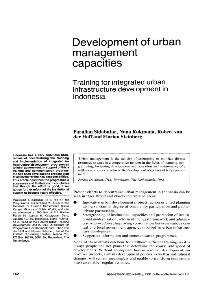 Development of Urban Management Capasities - Trainning For Integrated ...