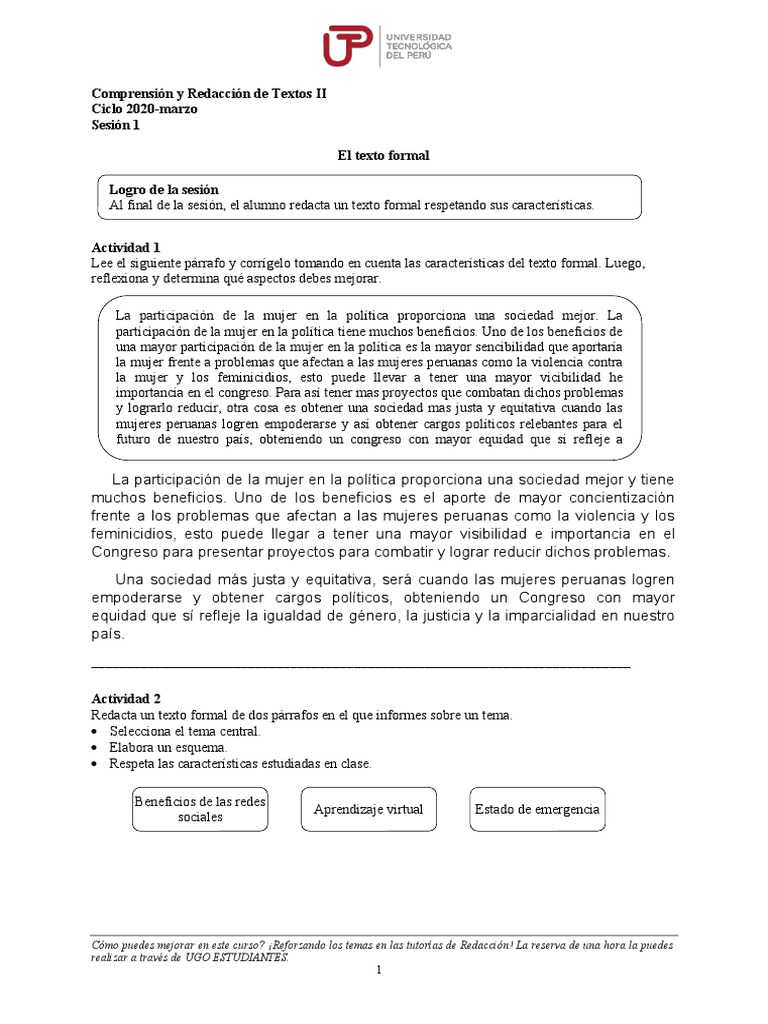 Redacción de Textos Formales en Clase | PDF