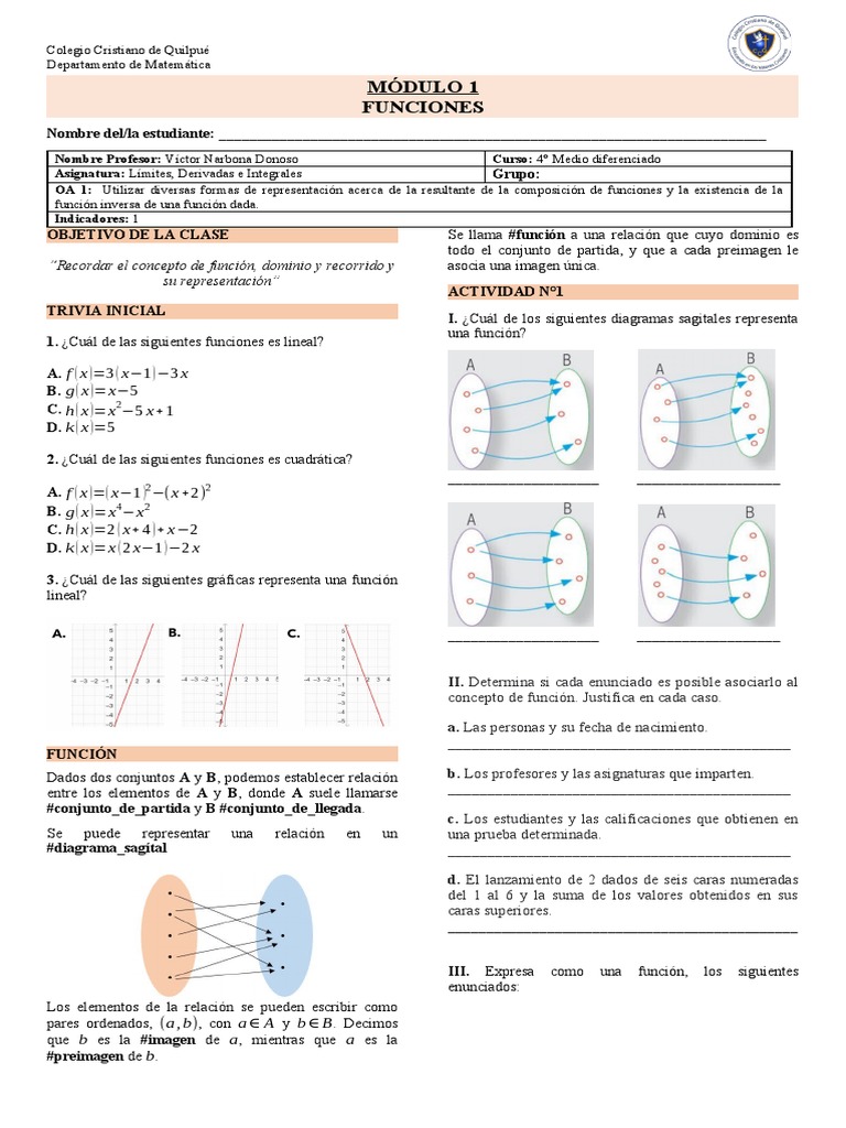 Guía Funciones 4° Medio Dif | PDF | Función (Matemáticas) | Objetos matemáticos