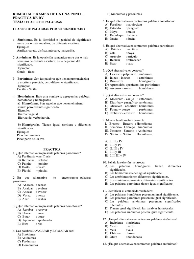 RV - Clases de Palabras PDF | PDF