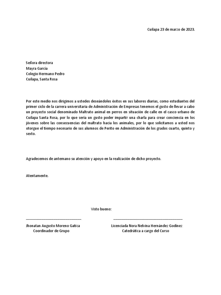 Carta para Charla | PDF