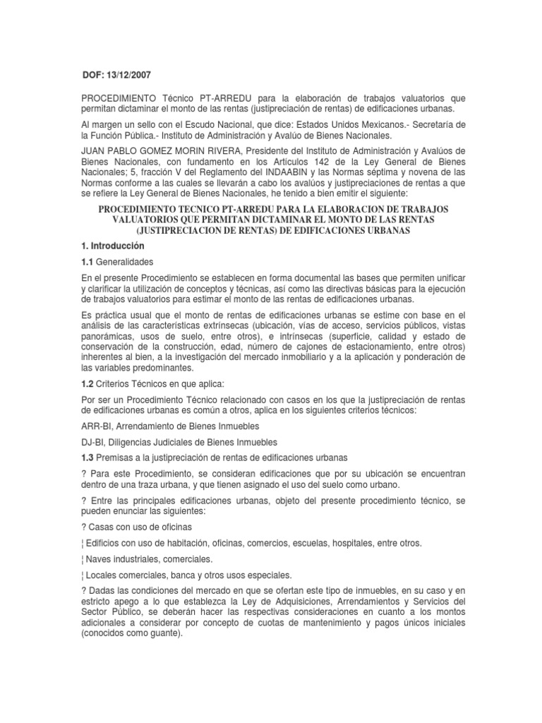 Procedimiento Técnico PT-ARREDU | PDF | Mercado (economía) | Bienes