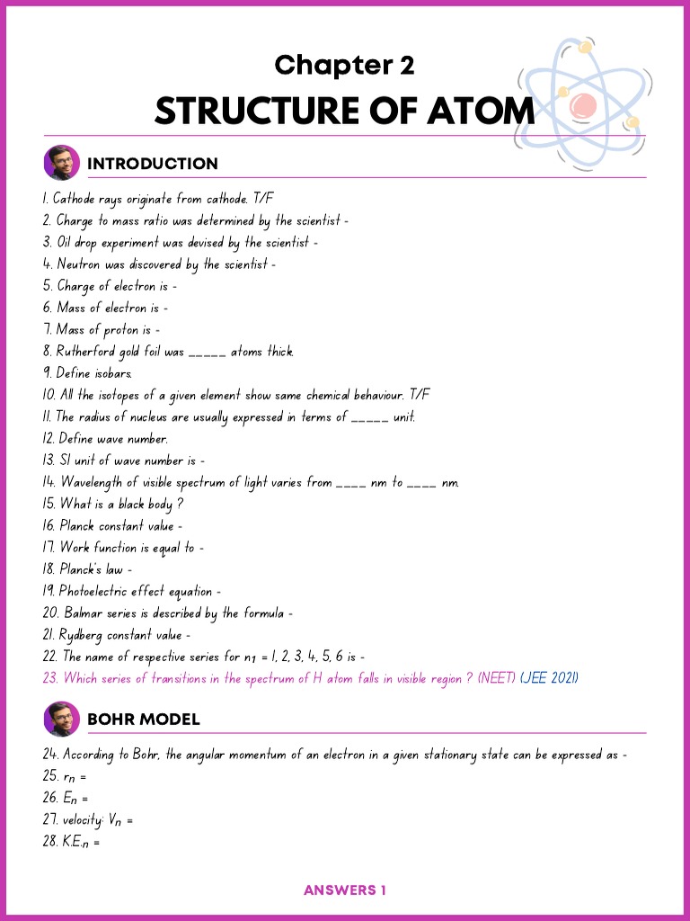 Structure of Atom: Class 11 Overview | PDF | Science & Mathematics