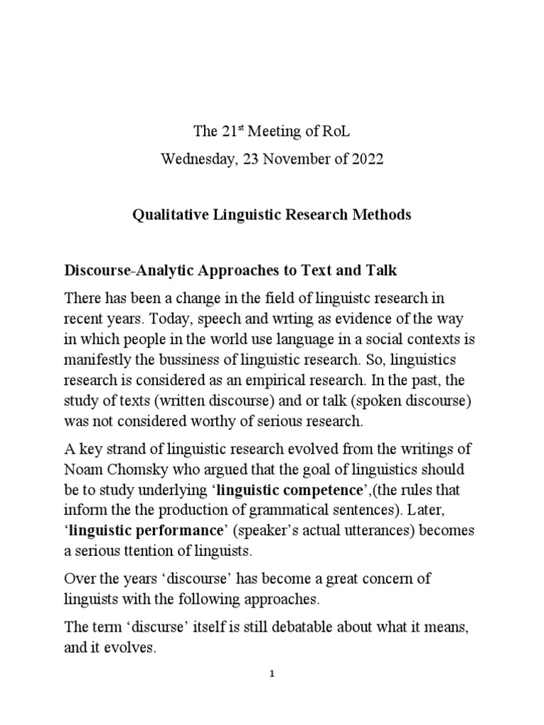 Qualitative Linguistic Research Methods | PDF