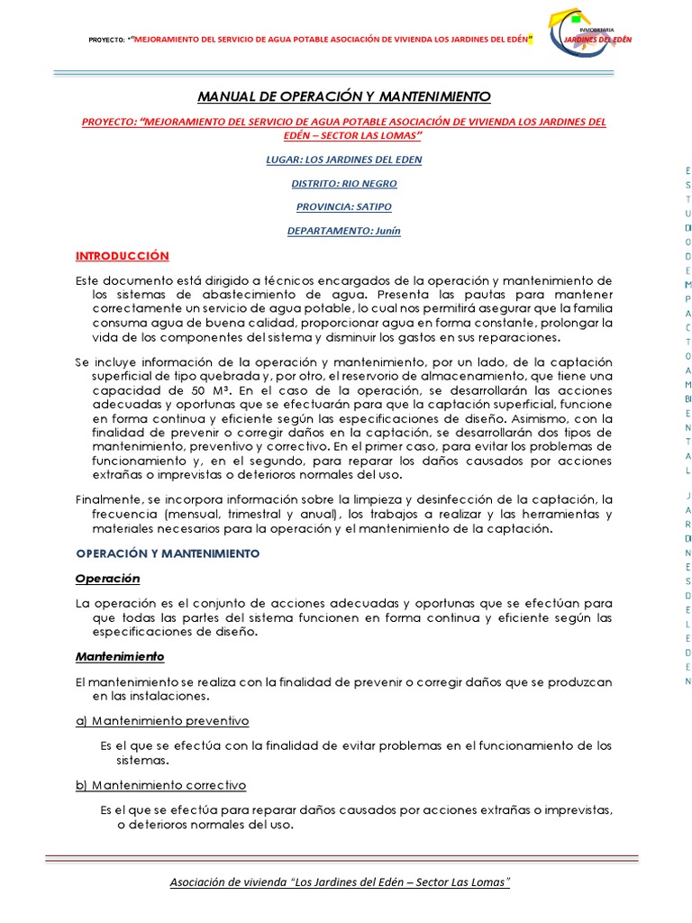 06 Manual de Operacion y Mantenimiento Las Lomas PDF | PDF | Agua | Agua potable